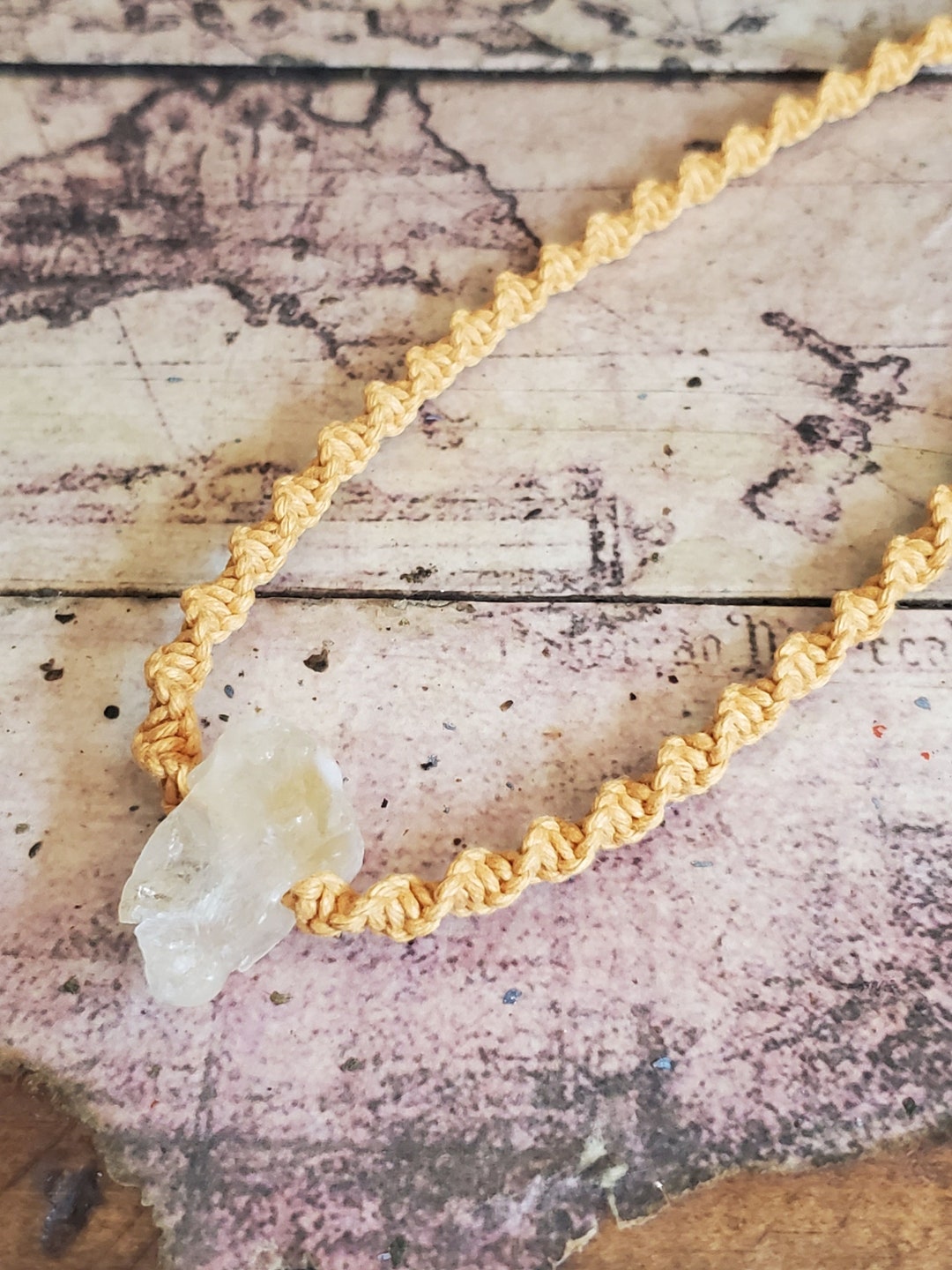 Hemp Necklace | Raw Citrine Crystal Nugget Thick Yellow Hemp Necklace ...