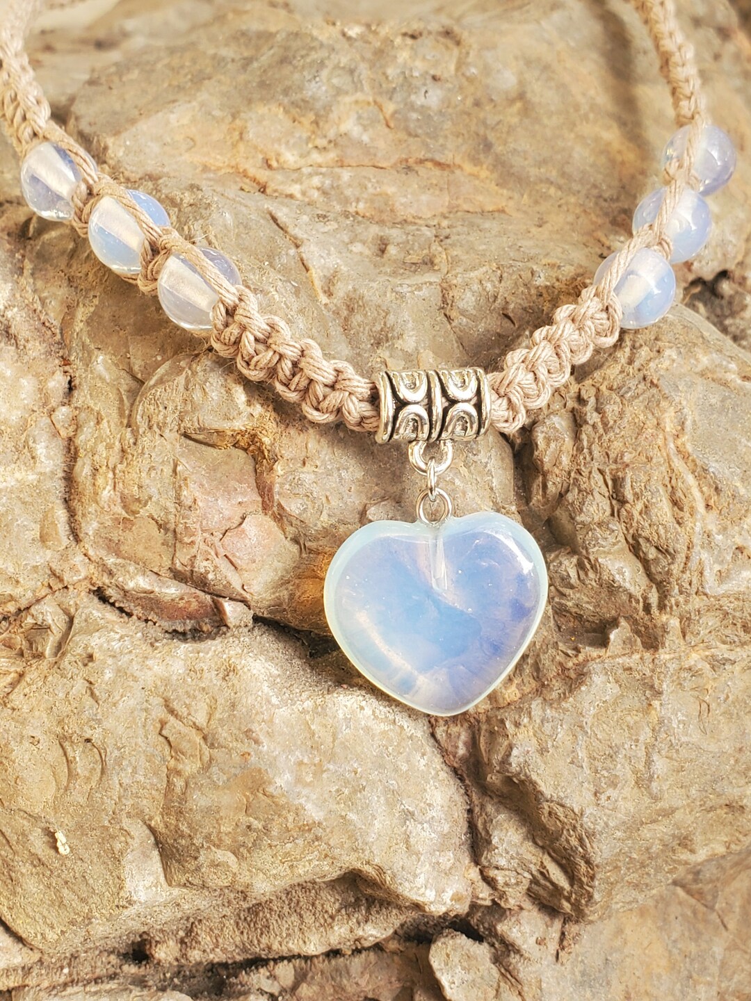 Heart Hemp Choker Heart-shaped Crystal Stone Thick Hemp Choker ...