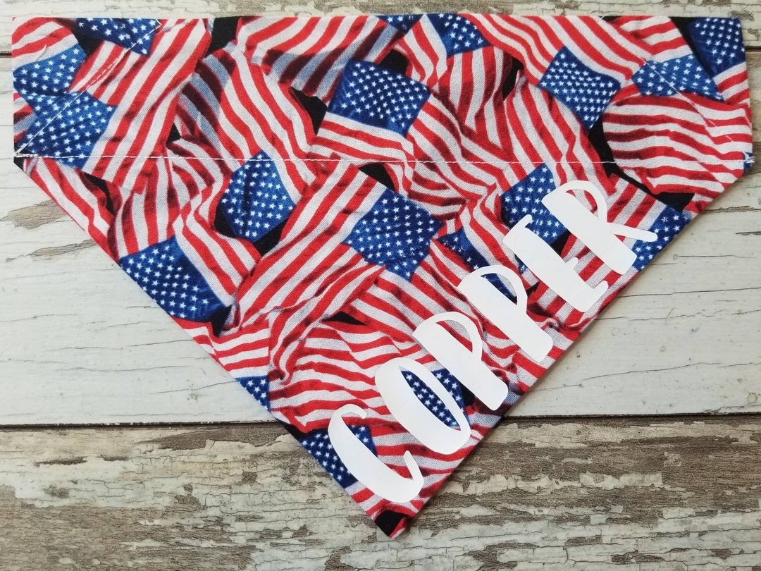 Personalized Flag Dog Bandana, July 4th, Slide On, Over the Collar, Dog ...