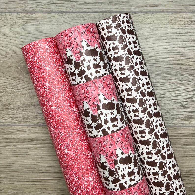 Pink Bandana Cow Drip Set Custom Faux Leather | Etsy