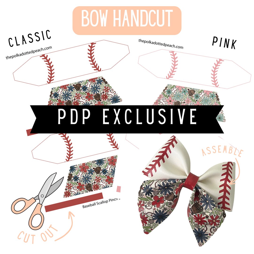 Baseball Scallop Pinch Bow- Hand Cut Custom Faux Leather - Etsy