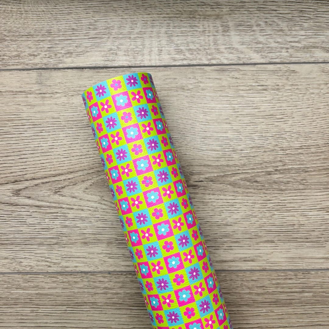 Neon Checker Flowers Custom Faux Leather - Etsy