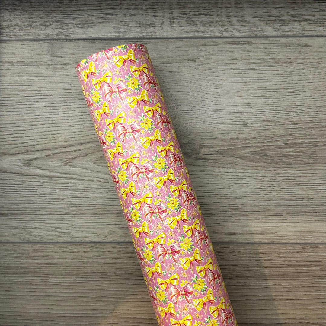 Preppy Bows Yellow and Pink Custom Faux Leather - Etsy