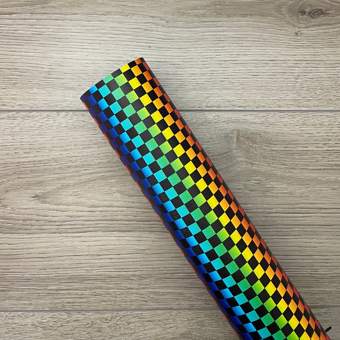 Rainbow & Black Checkers Custom Faux Leather - Etsy