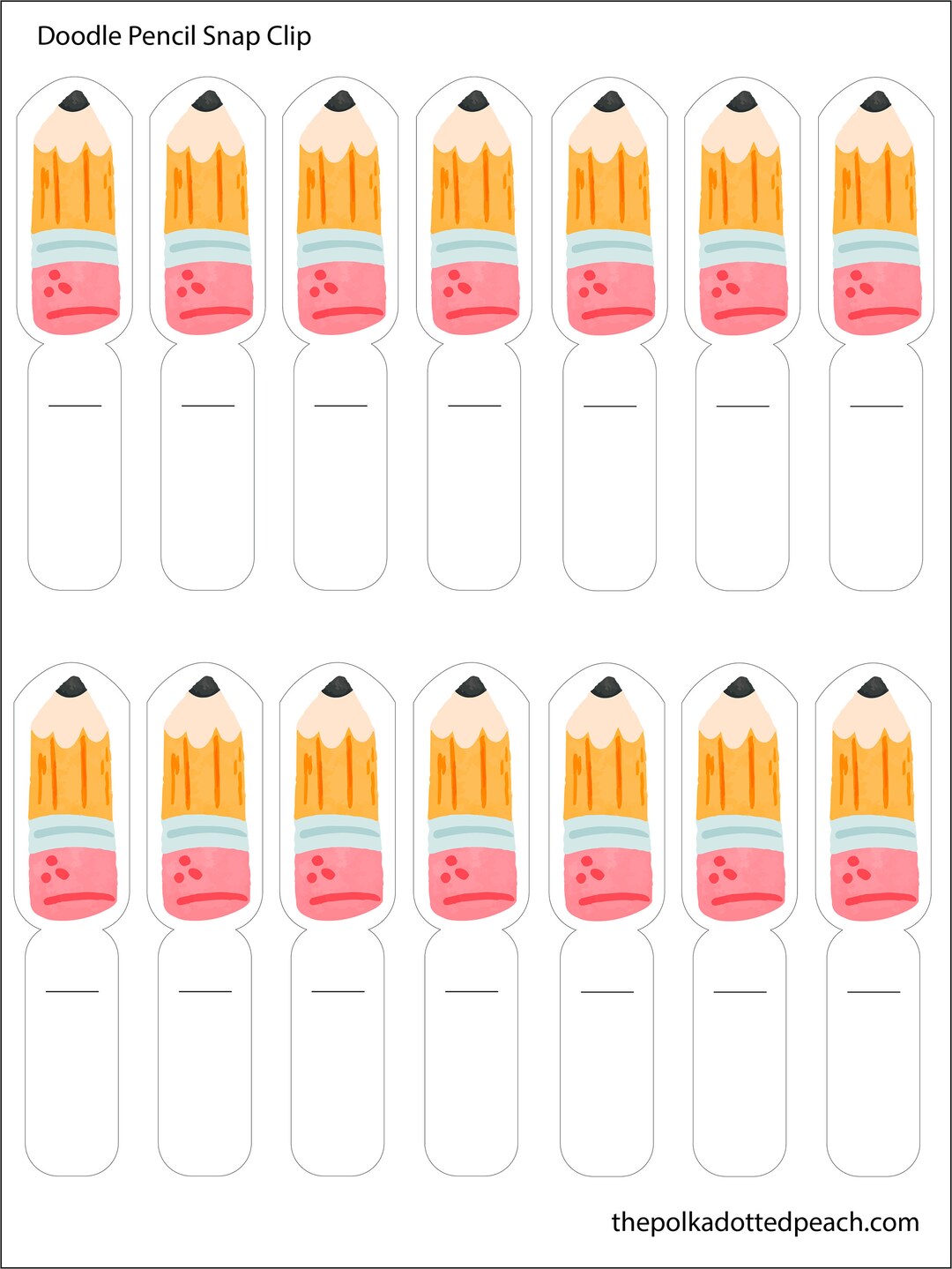Doodle Pencil Snap Clips Hand Cut Custom Faux Leather - Etsy