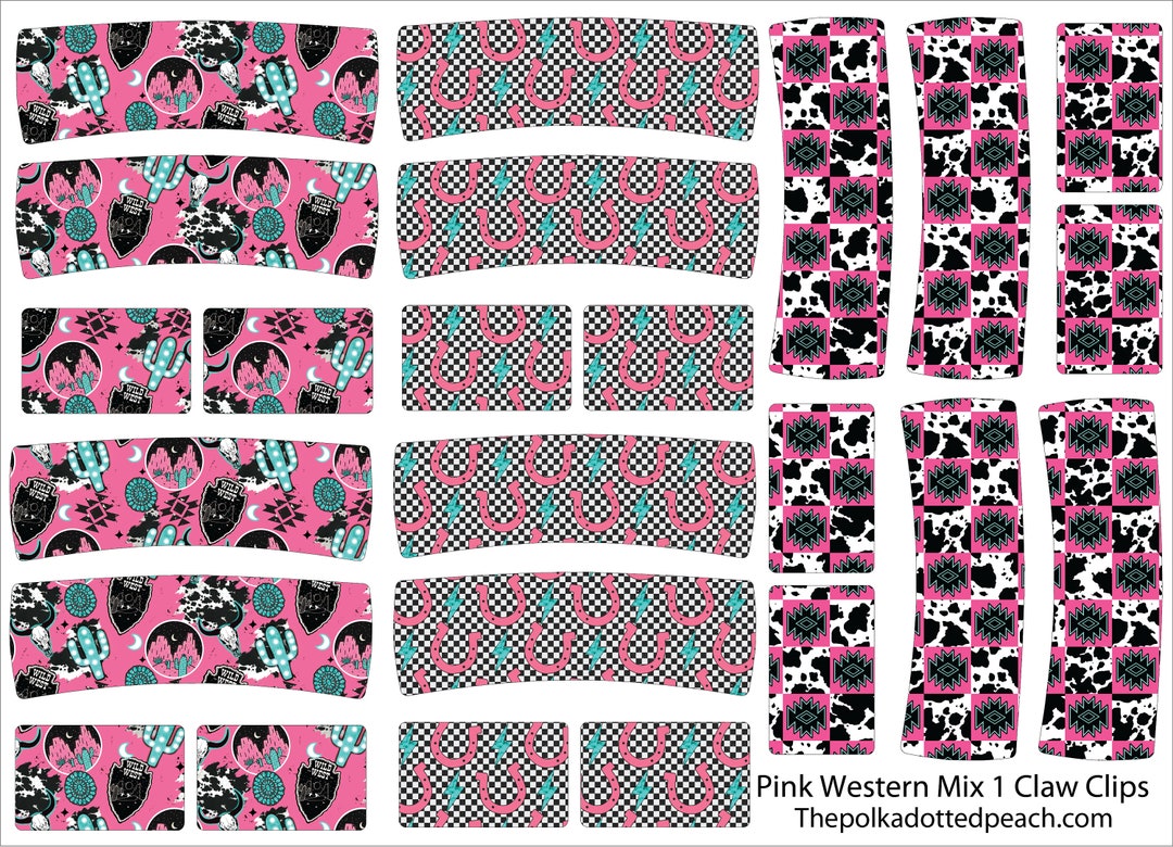 Pink Western Mix 1 Claw Clips- Hand Cut Custom Faux Leather - Etsy