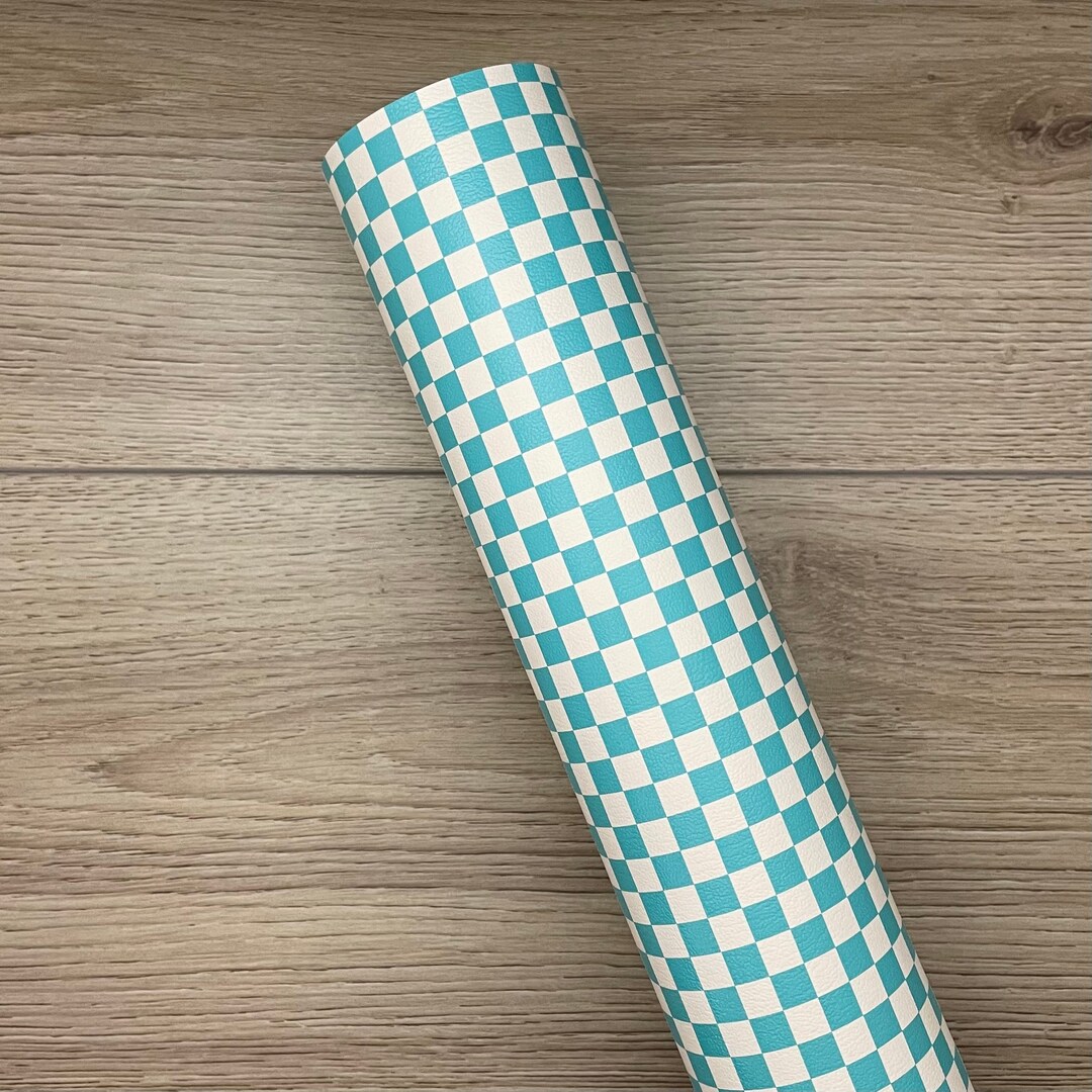 Teal & White Checkers Custom Faux Leather - Etsy