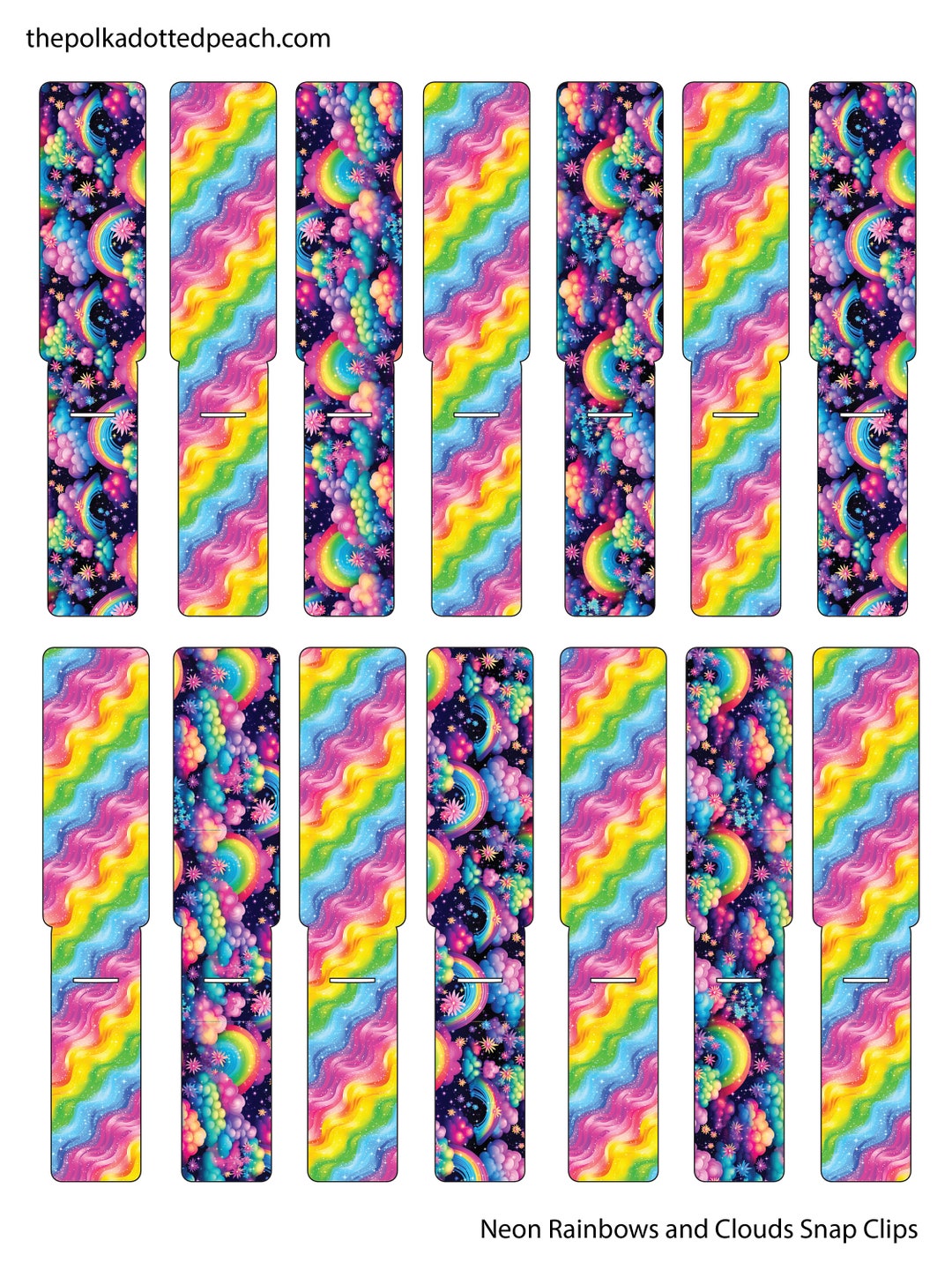 Neon Rainbows and Clouds Snap Clips- Hand Cut Custom Faux Leather - Etsy