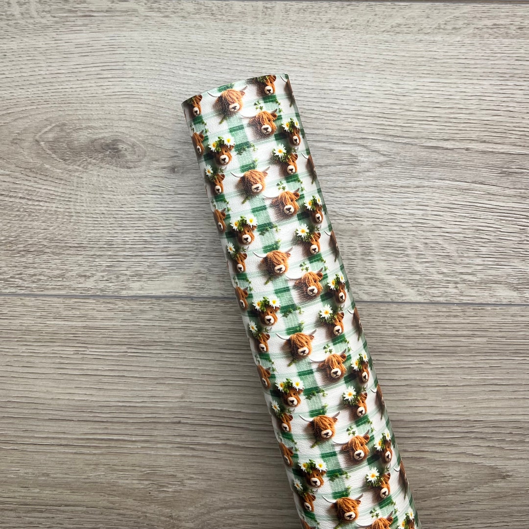 Green Plaid Highland Cows Custom Faux Leather - Etsy