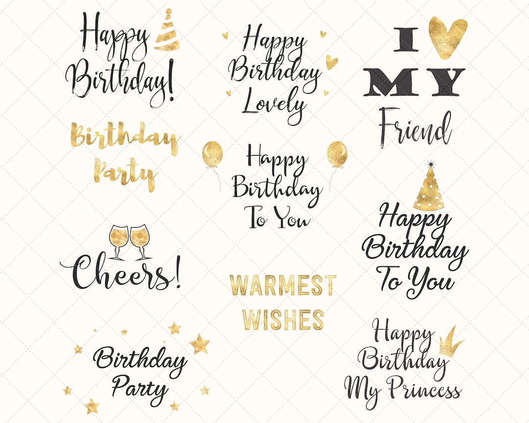 Gold Foil Happy Birthday Clip Art Overlays (instant Download) - Etsy