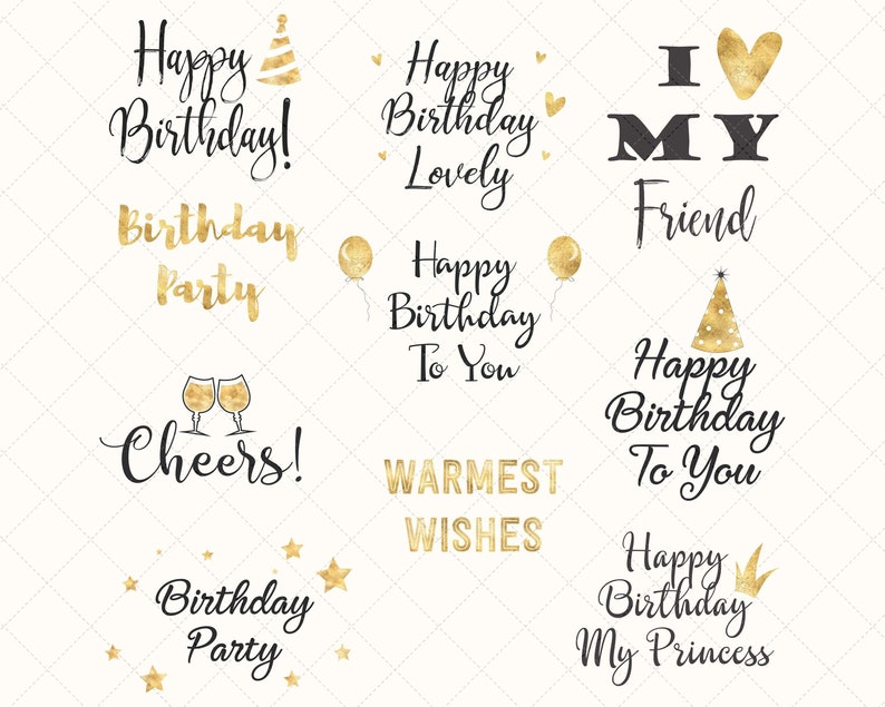 Happy Birthday Clip Art, Instant Download, Gold Foil, Overlays for ...