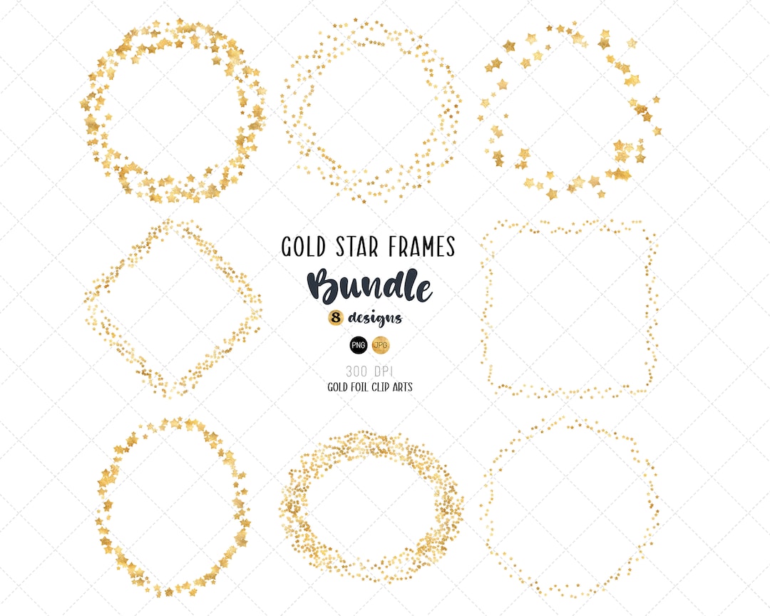Gold Star Frame Clipart, Star Geometric Golden Clip Art, Gold Star ...