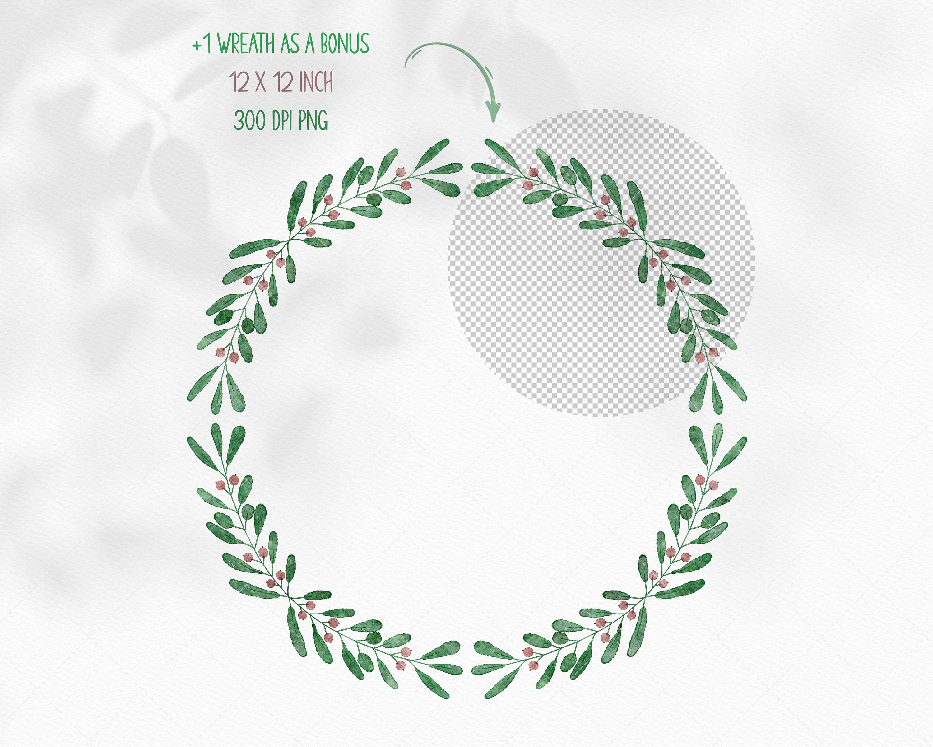 Watercolor Green Christmas Clipart Set, Green Leaves Wreaths, Green ...