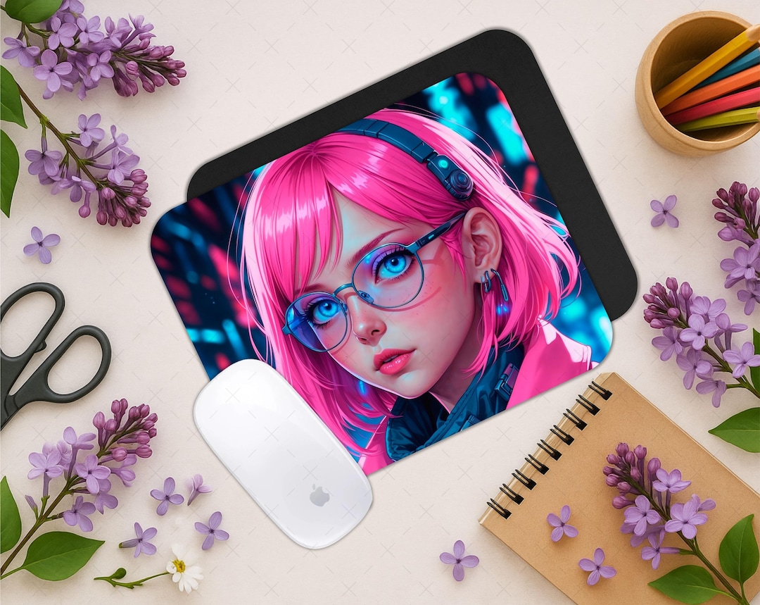 Cyberpunk Pink Girl Mouse Pad PNG Design | Neon Futuristic Woman Art ...