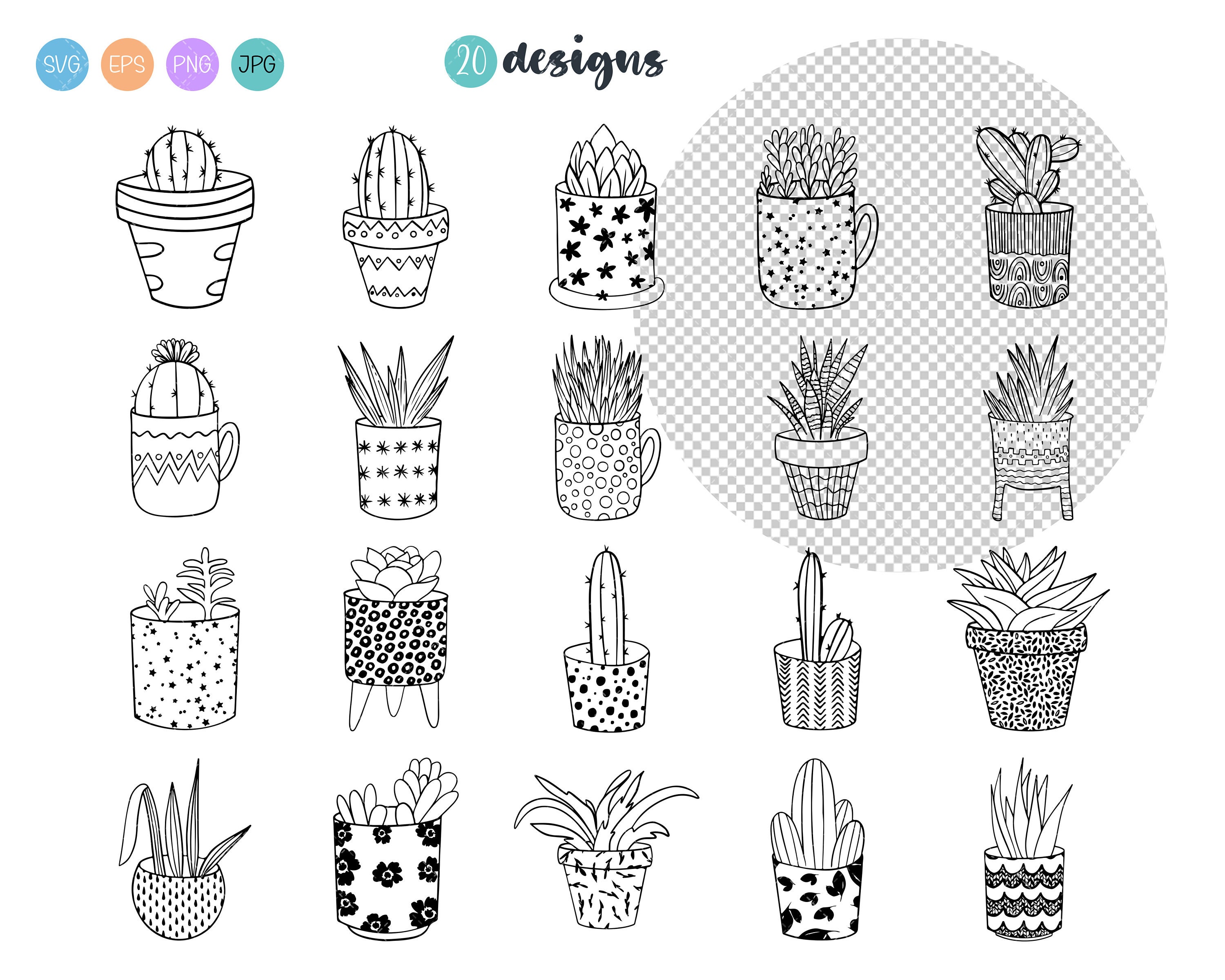 Cactus SVG Line Art Big Bundle Plant Clipart Cactus - Etsy