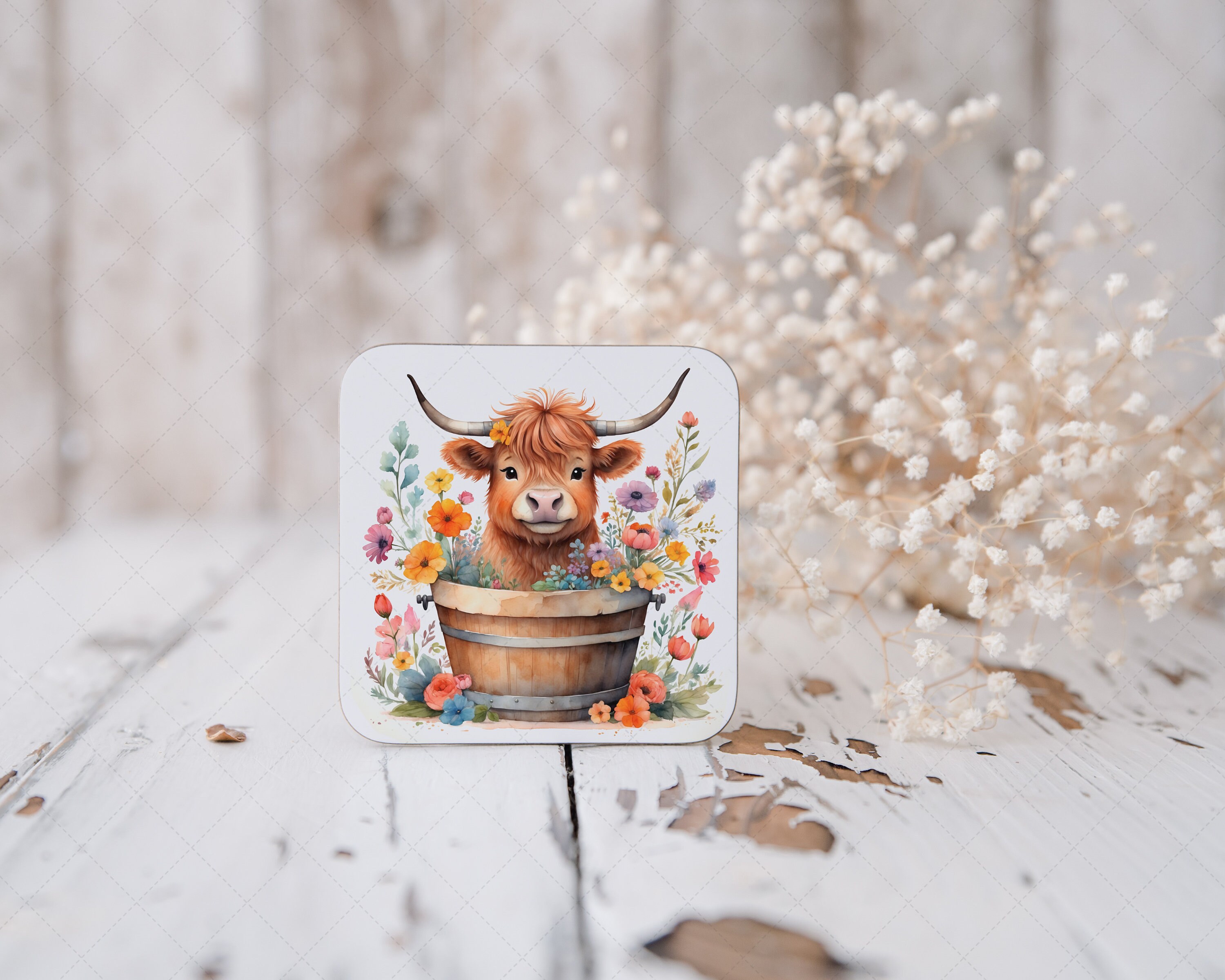 Cute Cow Coaster Bundle Design, Kids Square Coasters, Childish Round ...