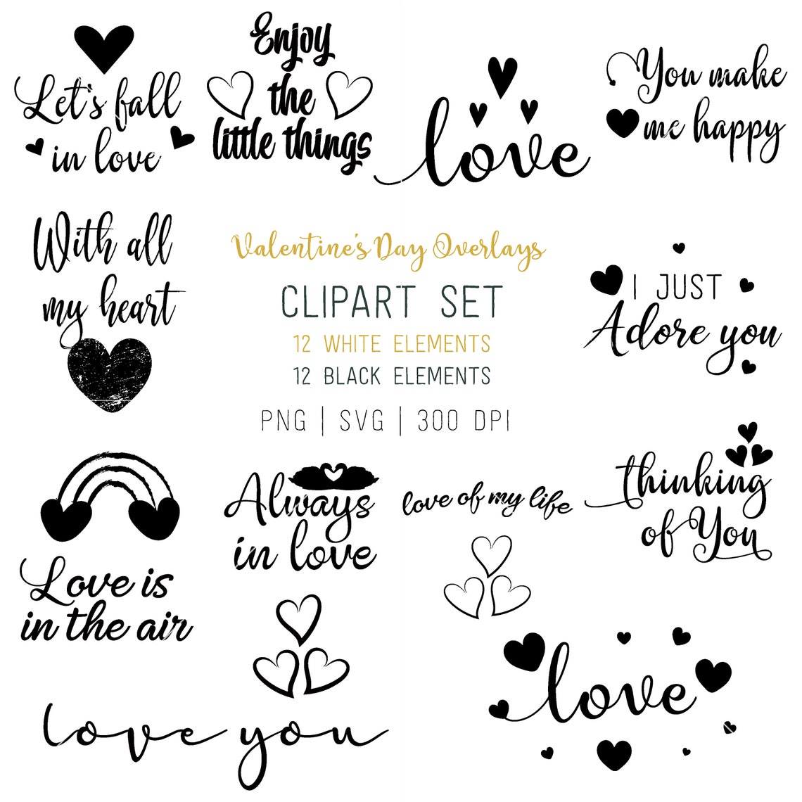 SVG Bundle Black and White Wedding & Valentine's Day | Etsy