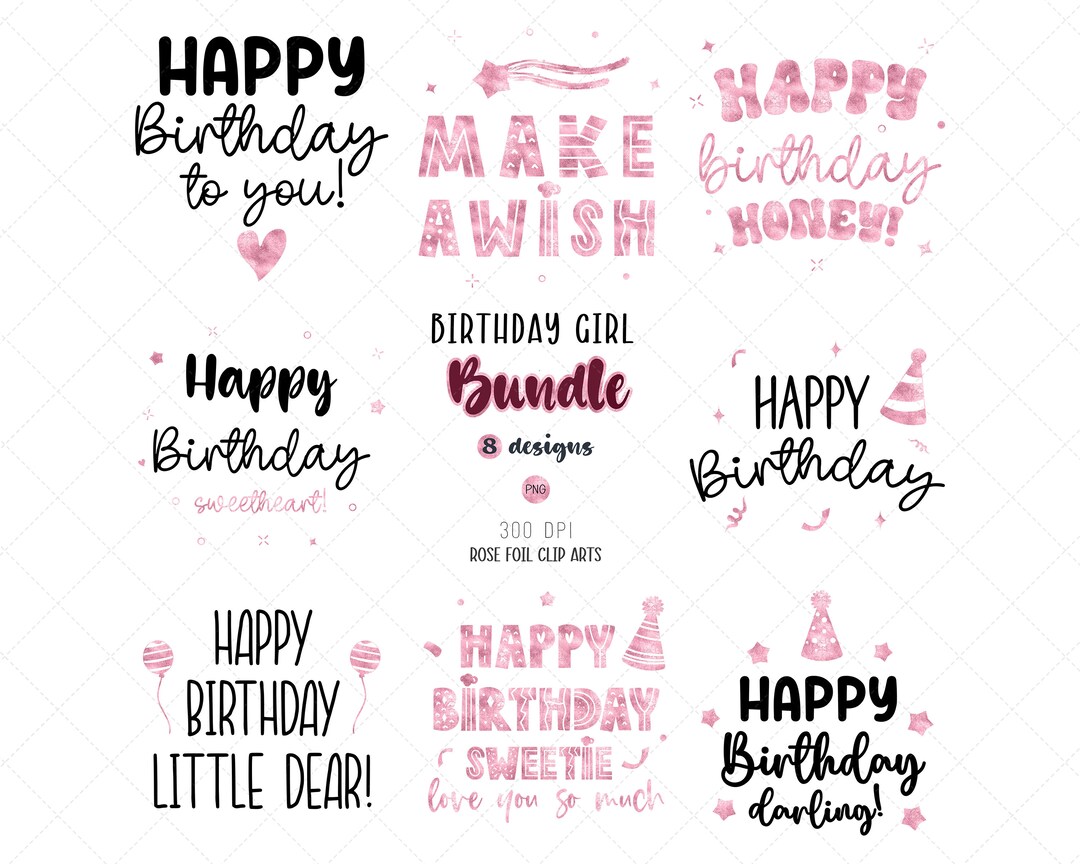 Pink Foil Birthday Girl PNG Clipart Bundle (digital Download) - Etsy