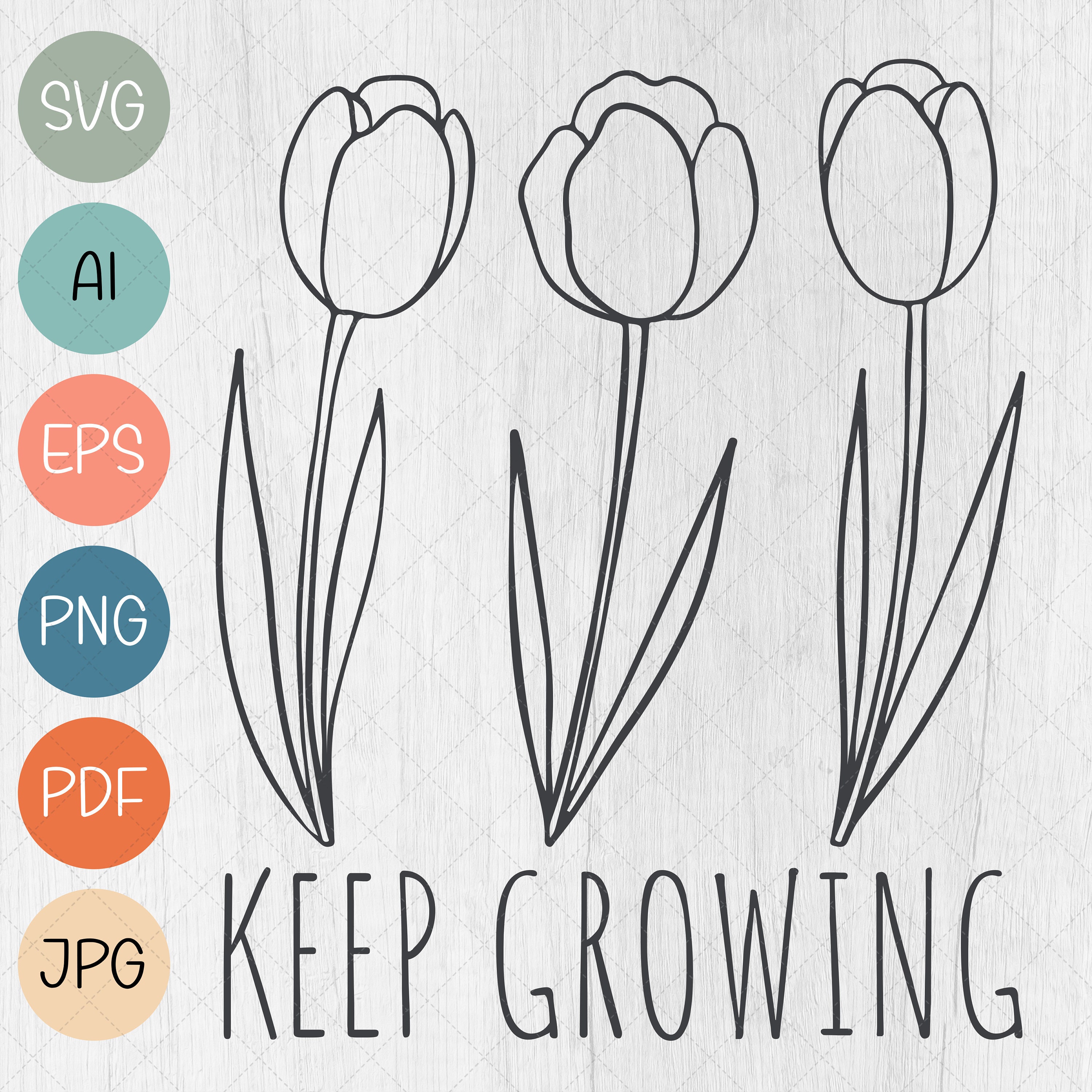 Keep Growing SVG T-shirt Design Flowers Line Art Phrases | Etsy
