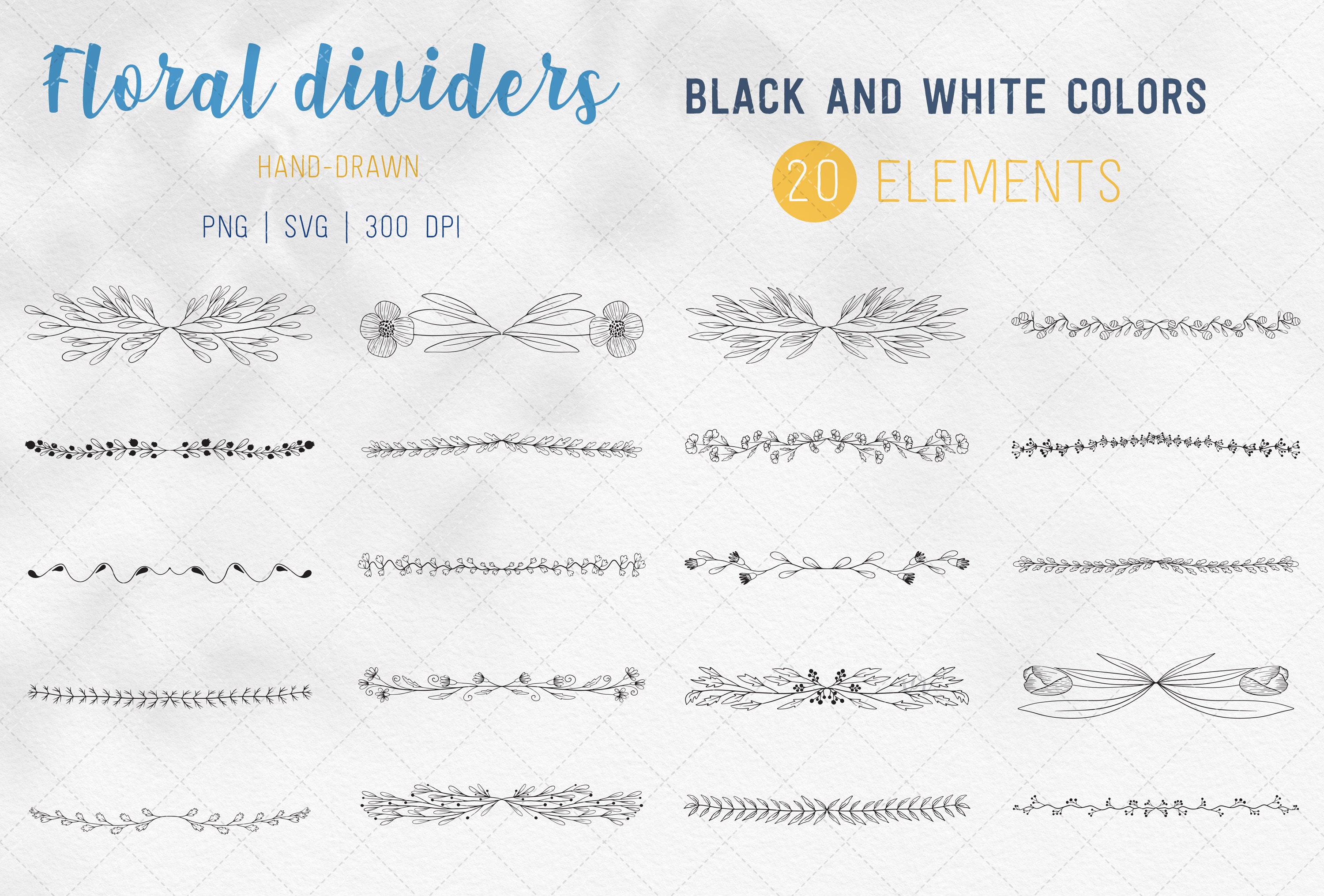 Floral Dividers SVG Line Art Bundle Leaves & Flowers Borders - Etsy