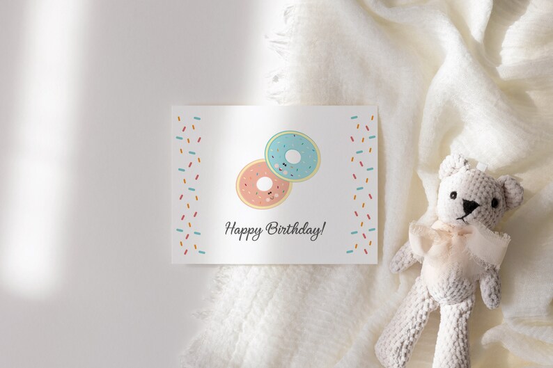 Printable Birthday Card, Kawaii Greeting Card, Doughnut Birthday Cards ...