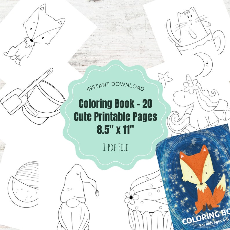 Cute Coloring Book, PDF Coloring Pages for Adults and Kids, Children's ...