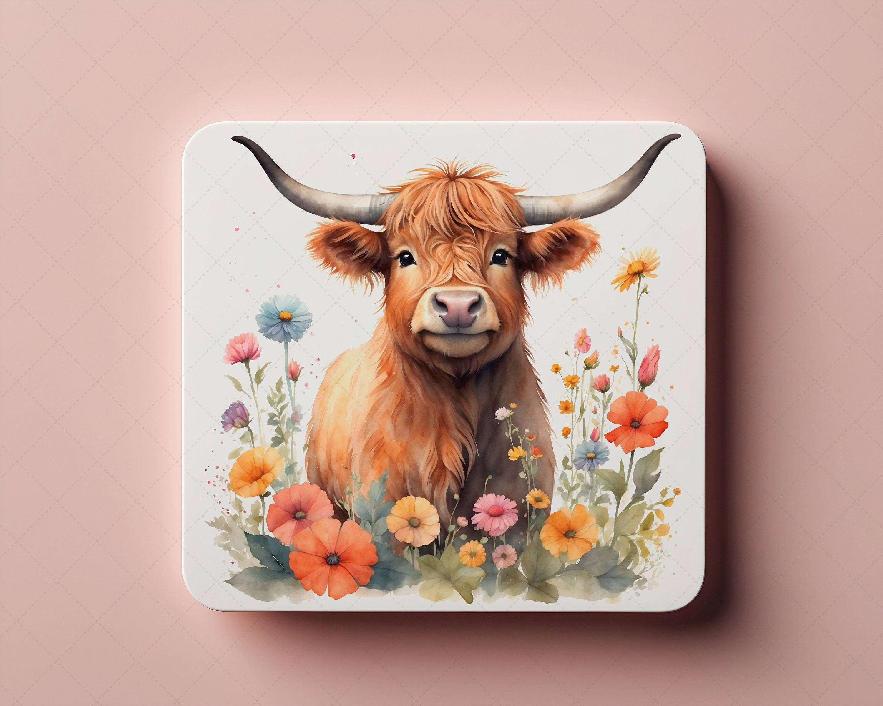 Cute Cow Coaster Bundle Design, Kids Square Coasters, Childish Round ...