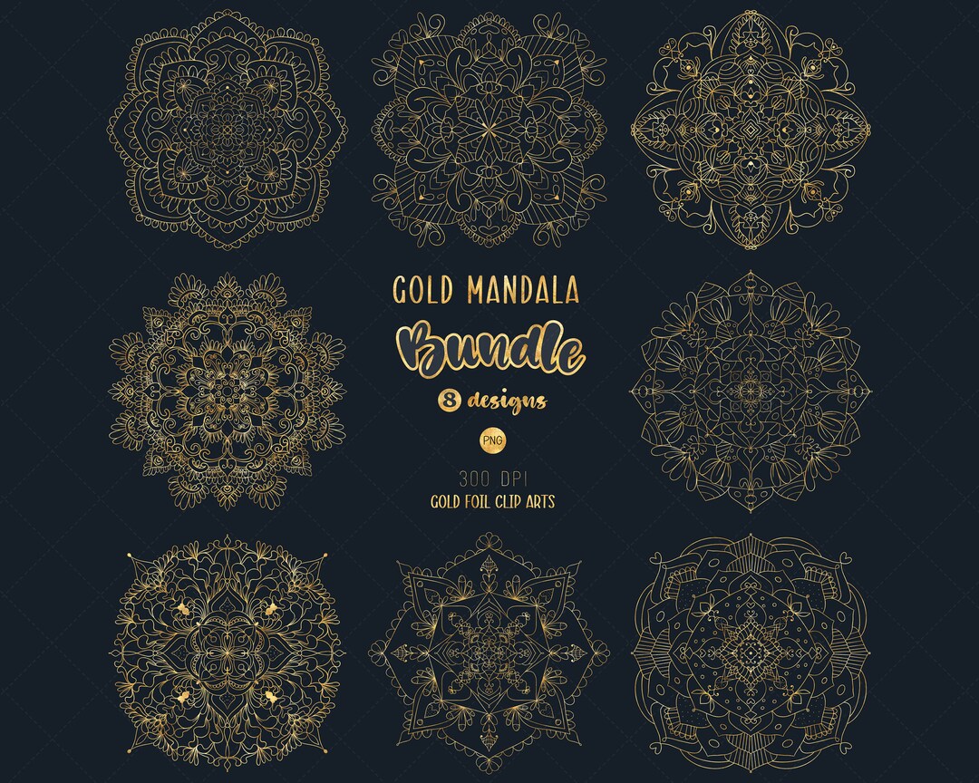 Gold Foil Mandala Clipart, Gold Mandalas Overlays, Golden Mandala ...