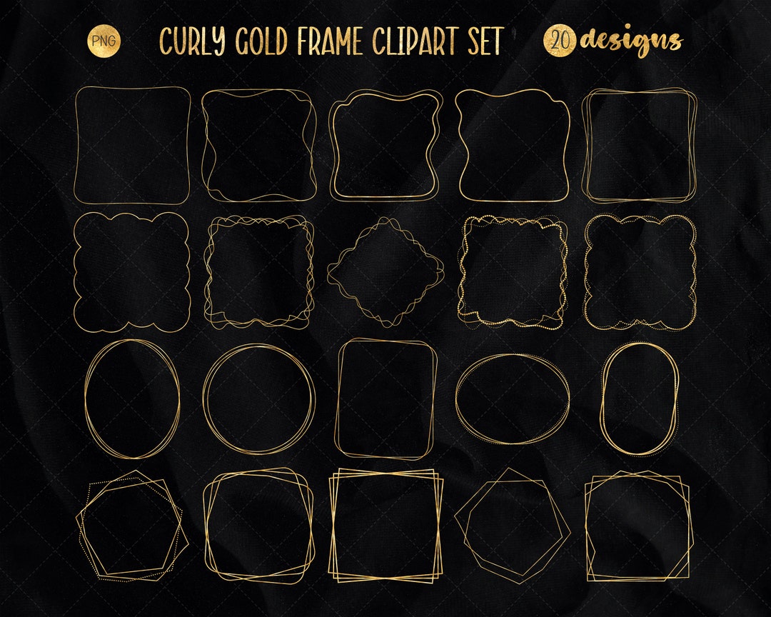 Wavy Gold Frame Clipart, Curly Wedding Frames, Geometric Golden Clip ...