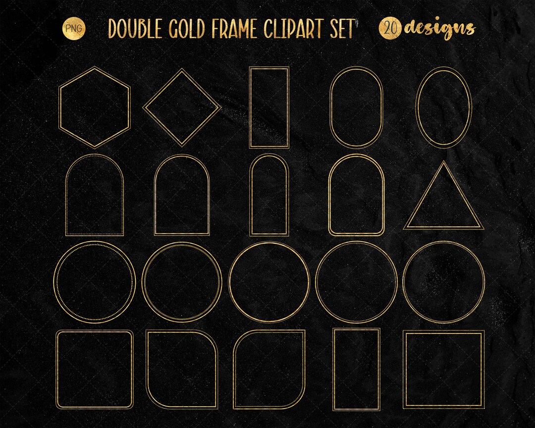 Double Gold Frame Clipart, Geometric Golden Clip Art, Gold Polygonal ...