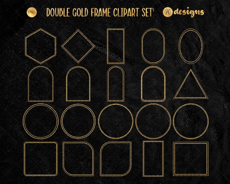 Double Gold Frame Clipart, Geometric Golden Clip Art, Gold Polygonal ...