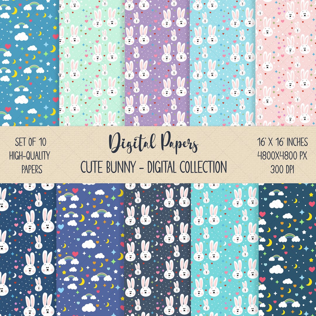 Kawaii Bunny Digital Paper Bundle, Children's Fabric (digital Download ...