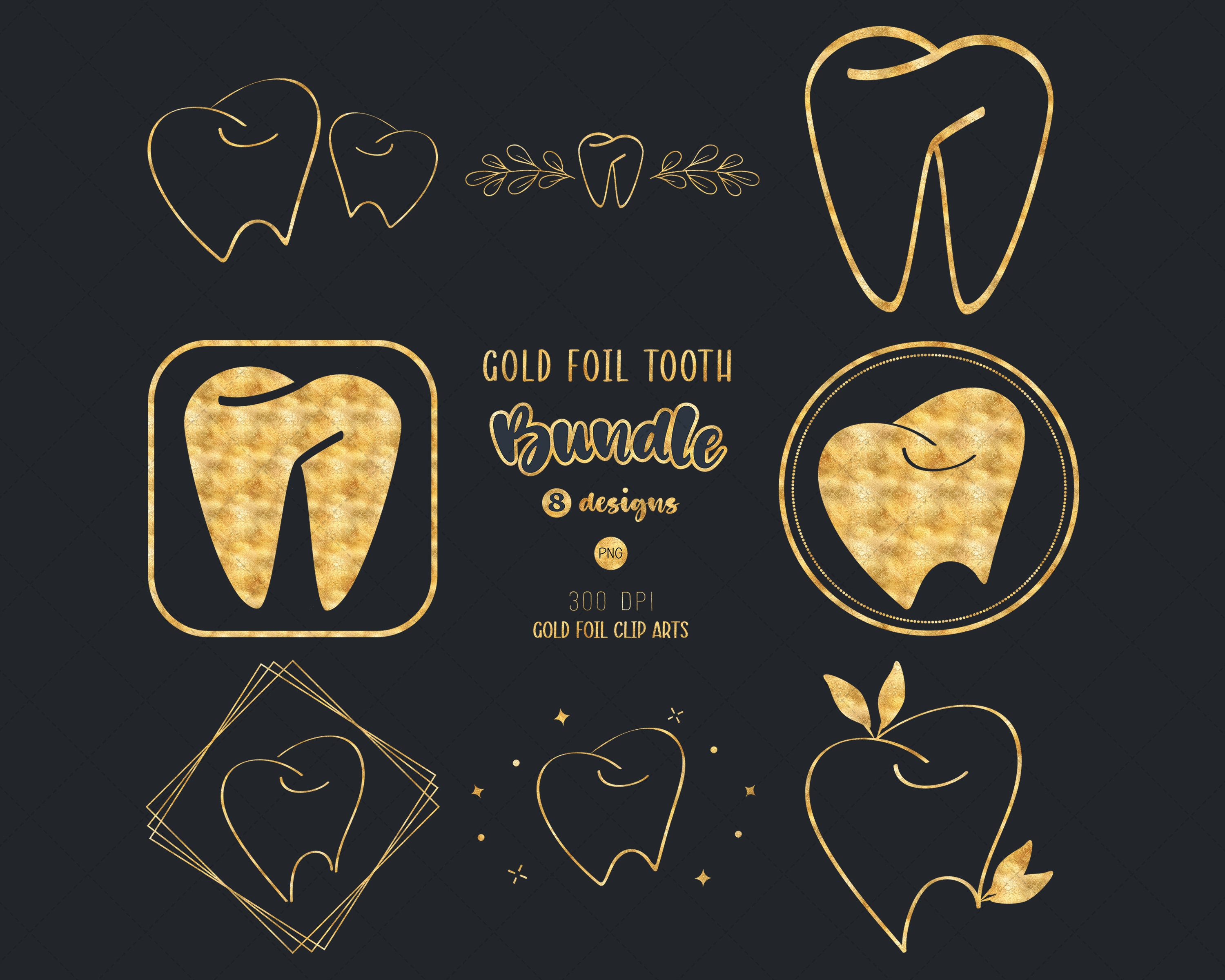 Gold Foil Tooth PNG, Dental Clinic, Tooth Sublimation, Glitter Tooth ...