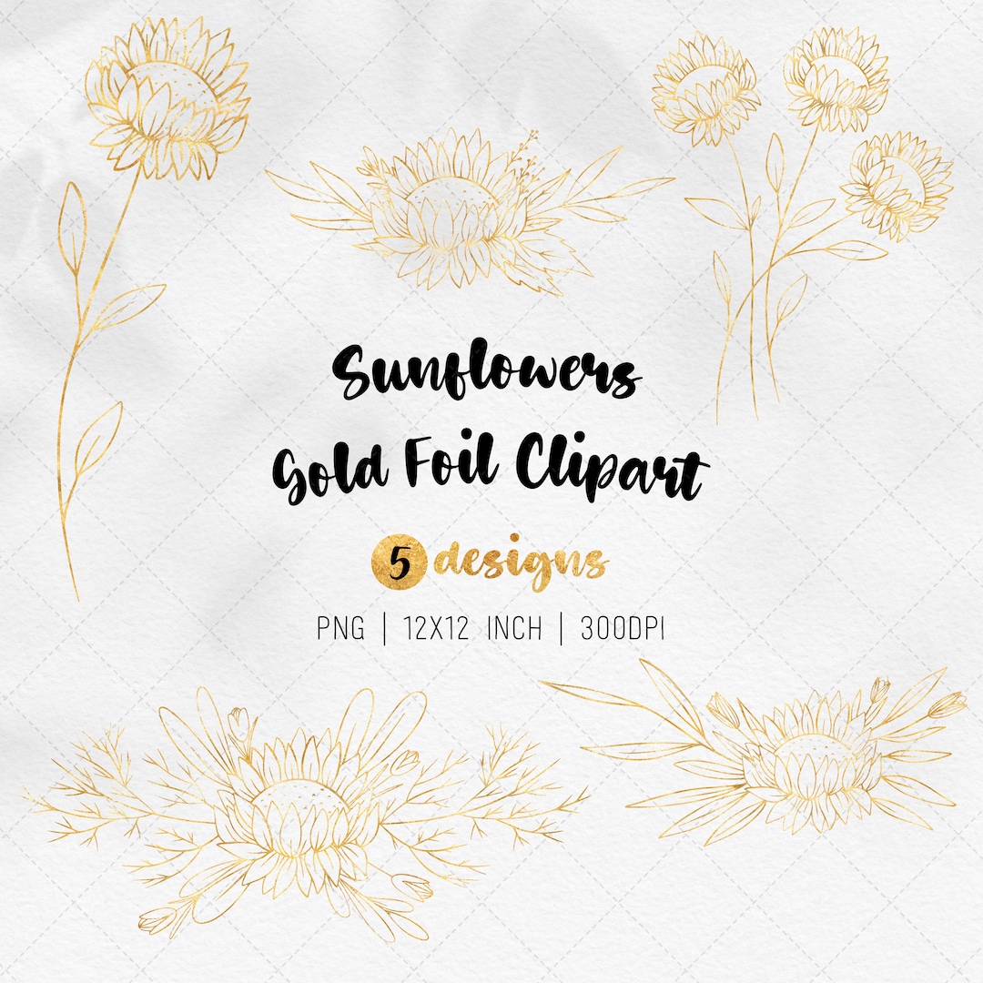 Sunflowers Gold Foil Clipart, Gold Flower Clipart, Overlays Photo ...
