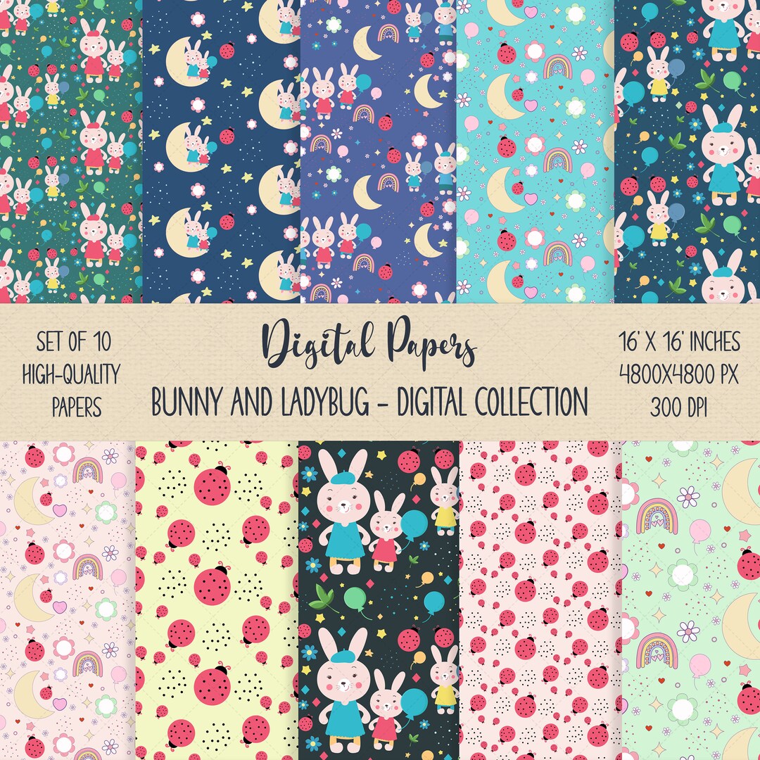 Cute Bunny Digital Paper Bundle, Kawaii Bunny Children Fabric ...