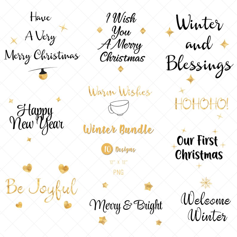 Gold Foil Christmas Overlays, Merry Christmas Clip Art, Gold Christmas ...