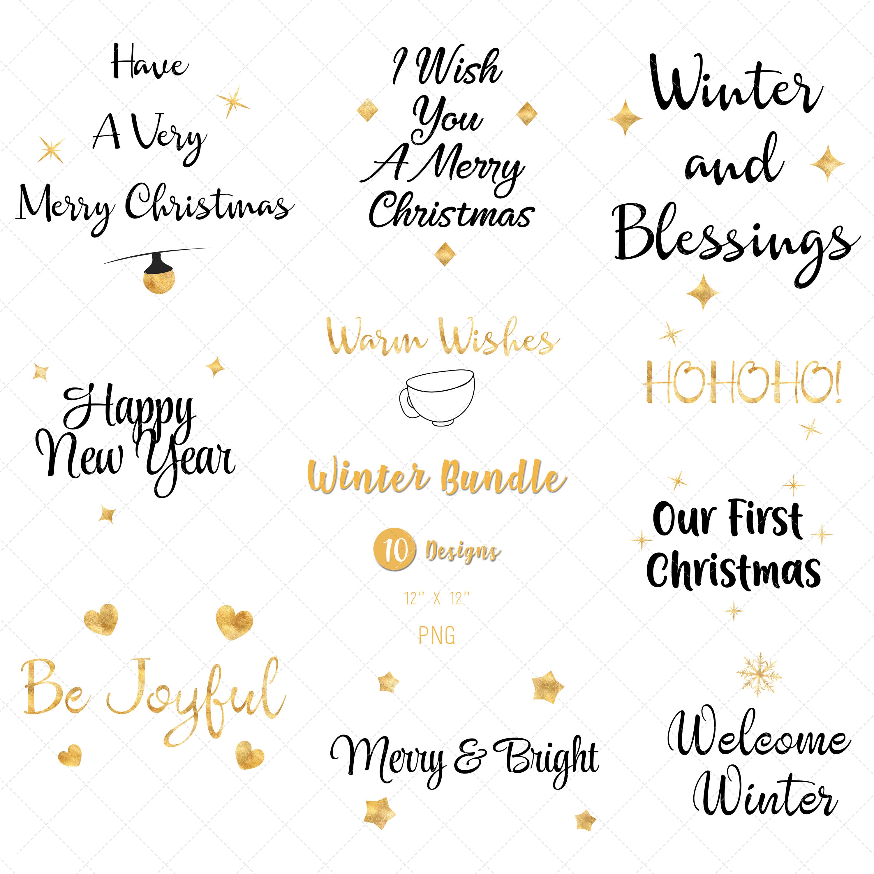 Gold Foil Christmas Overlays, Merry Christmas Clip Art, Gold Christmas ...