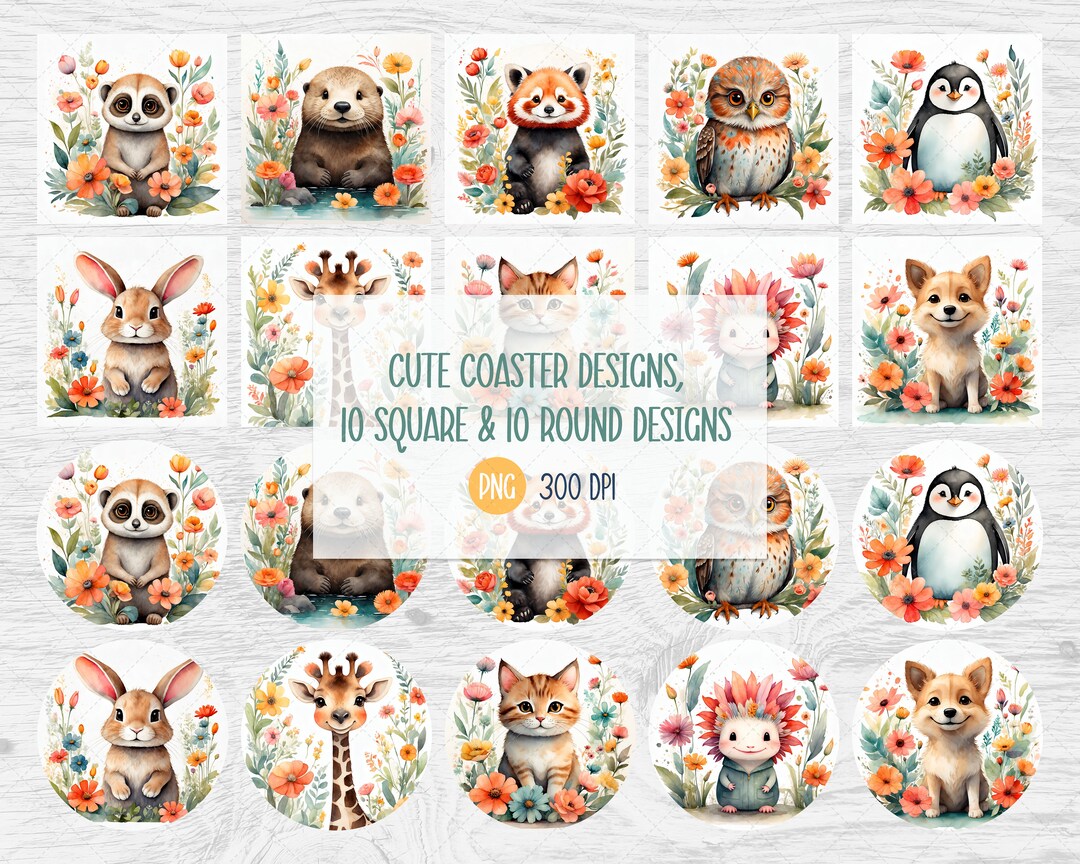 Coaster Bundle Design, Cute Childish Coaster Bundle, Watercolor Kids ...