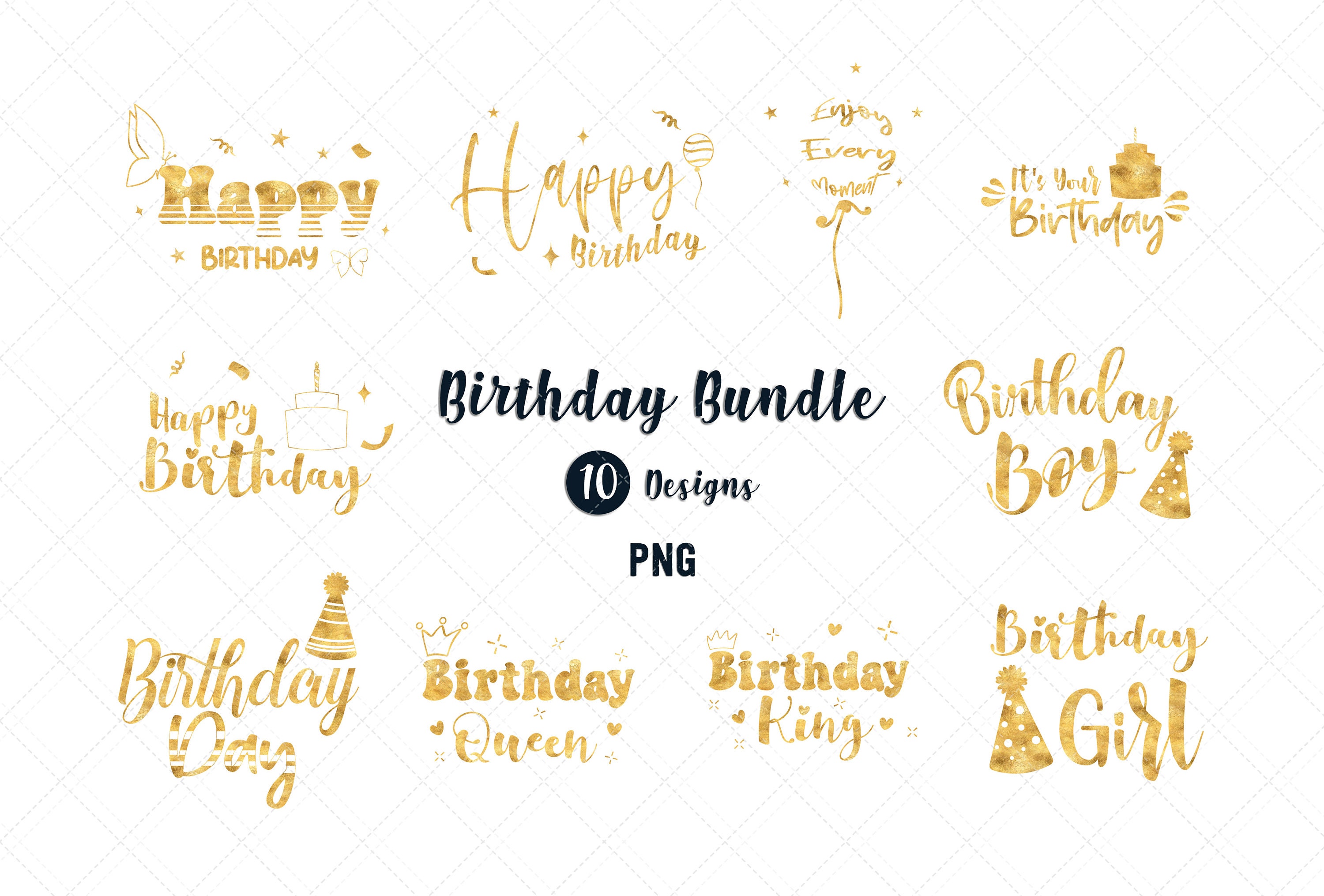 Gold Birthday Clip Art, Gold Foil Set, Gold Overlays Photo Bundle ...