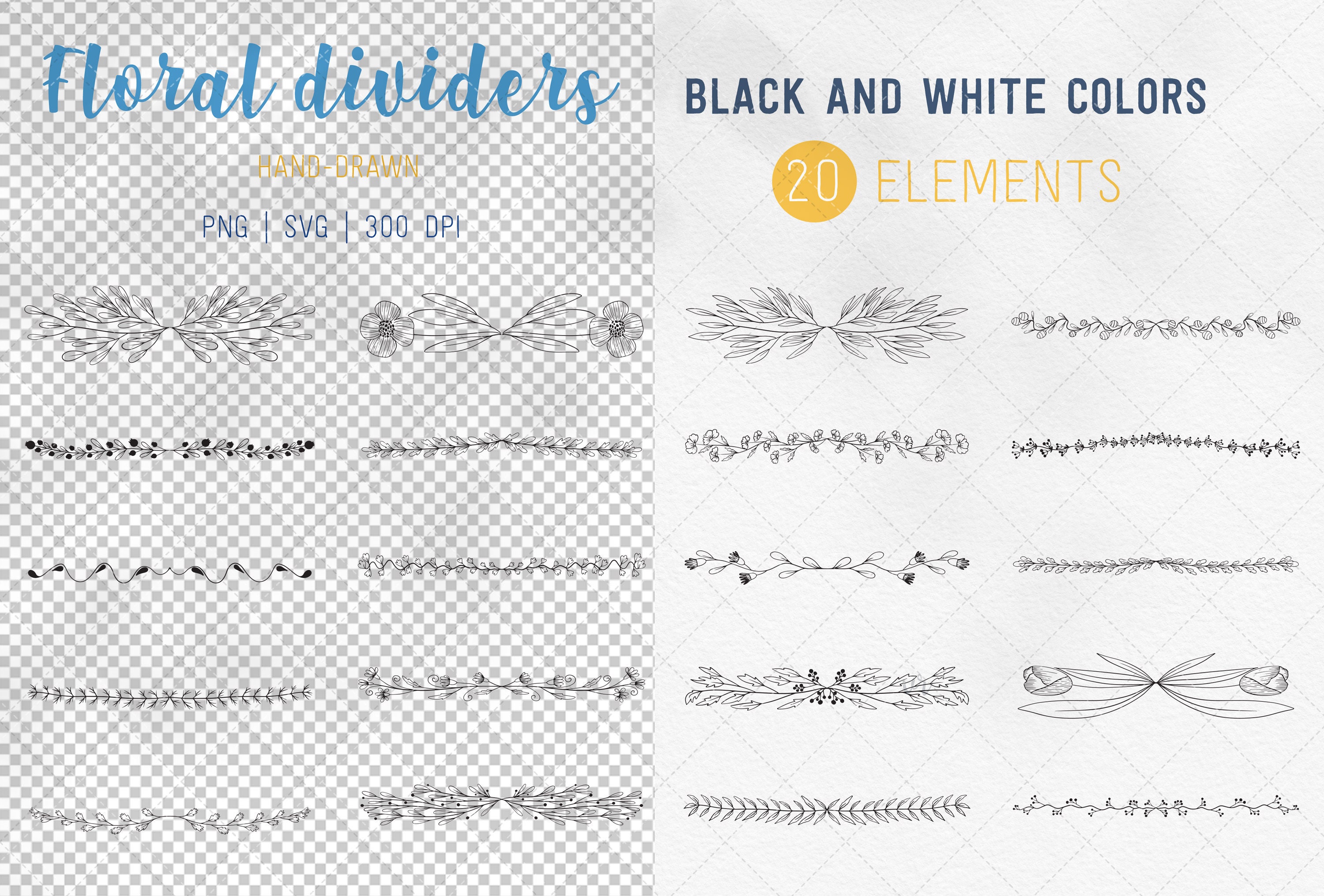 Floral Dividers SVG Line Art Bundle Leaves & Flowers Borders - Etsy