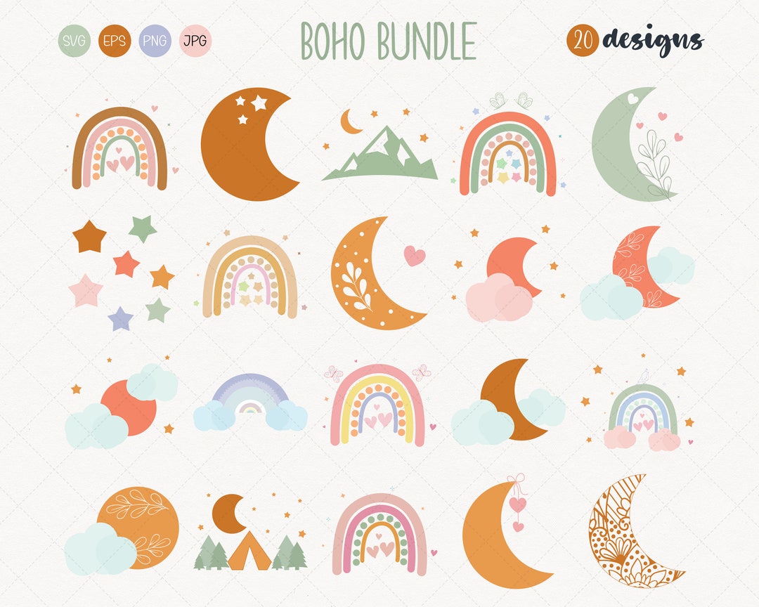 Big Boho SVG Bundle, Celestial Moons SVG, Boho Rainbows SVG Bundle ...