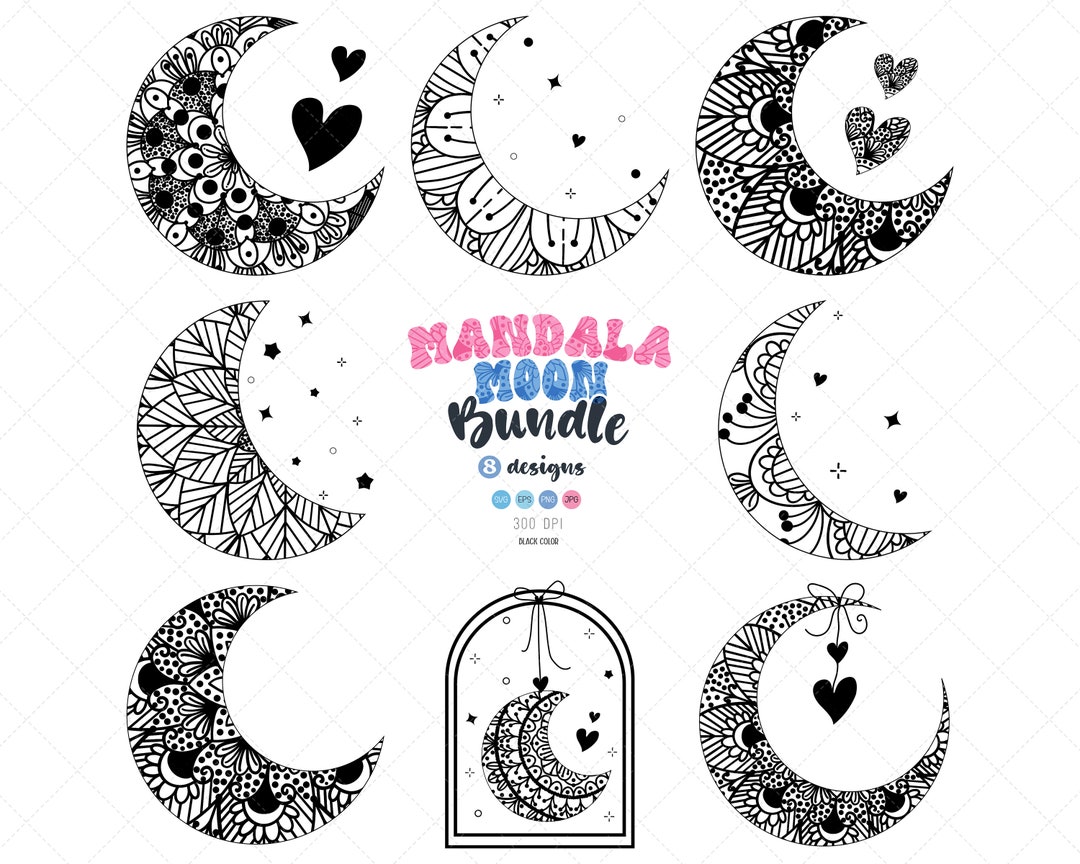 Mandala Moon SVG Bundle, Christmas Moon SVG, Love Cut File, Valentine ...