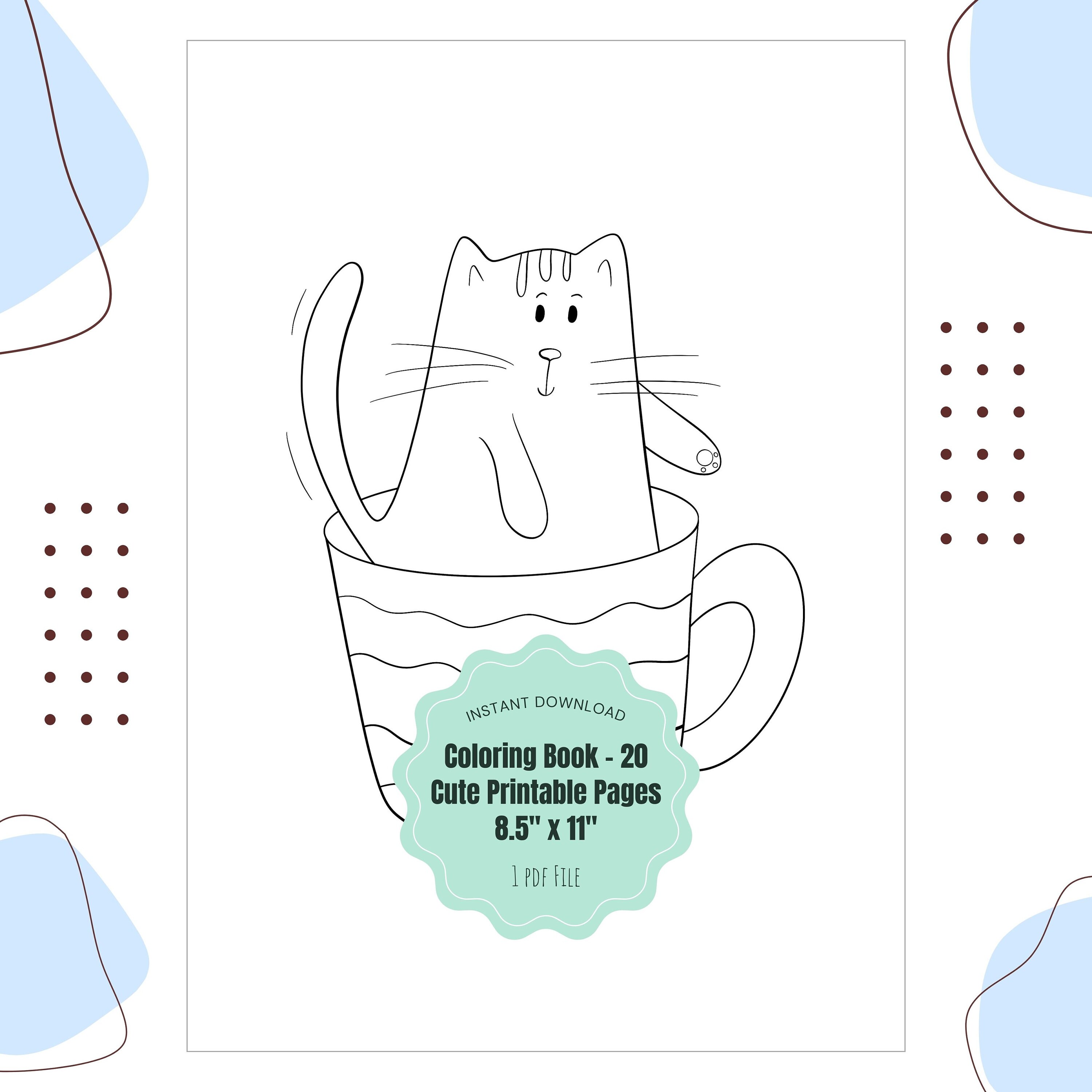 Cute Coloring Book, PDF Coloring Pages for Adults and Kids, Children's ...