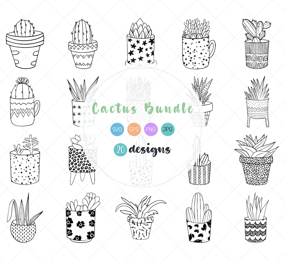 Cactus SVG, Line Art, Big Bundle, Plant Clipart, Cactus Graphic ...