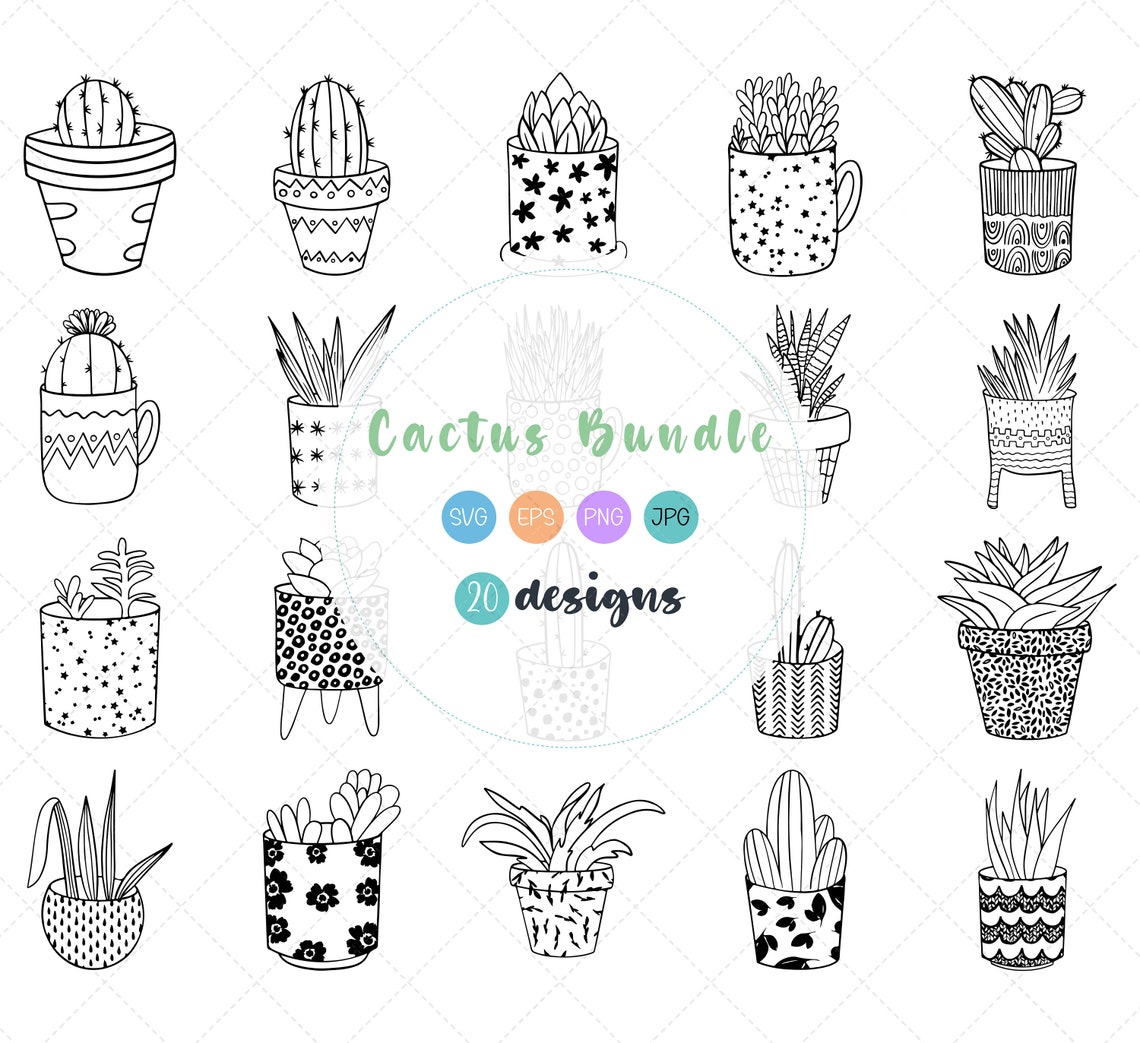 Cactus SVG Line Art Big Bundle Plant Clipart Cactus - Etsy
