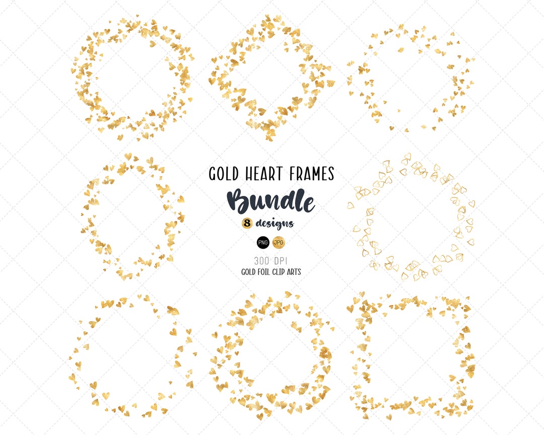 Gold Heart Frames Clipart, Gold Hearts Overlays, Wedding Overlay ...