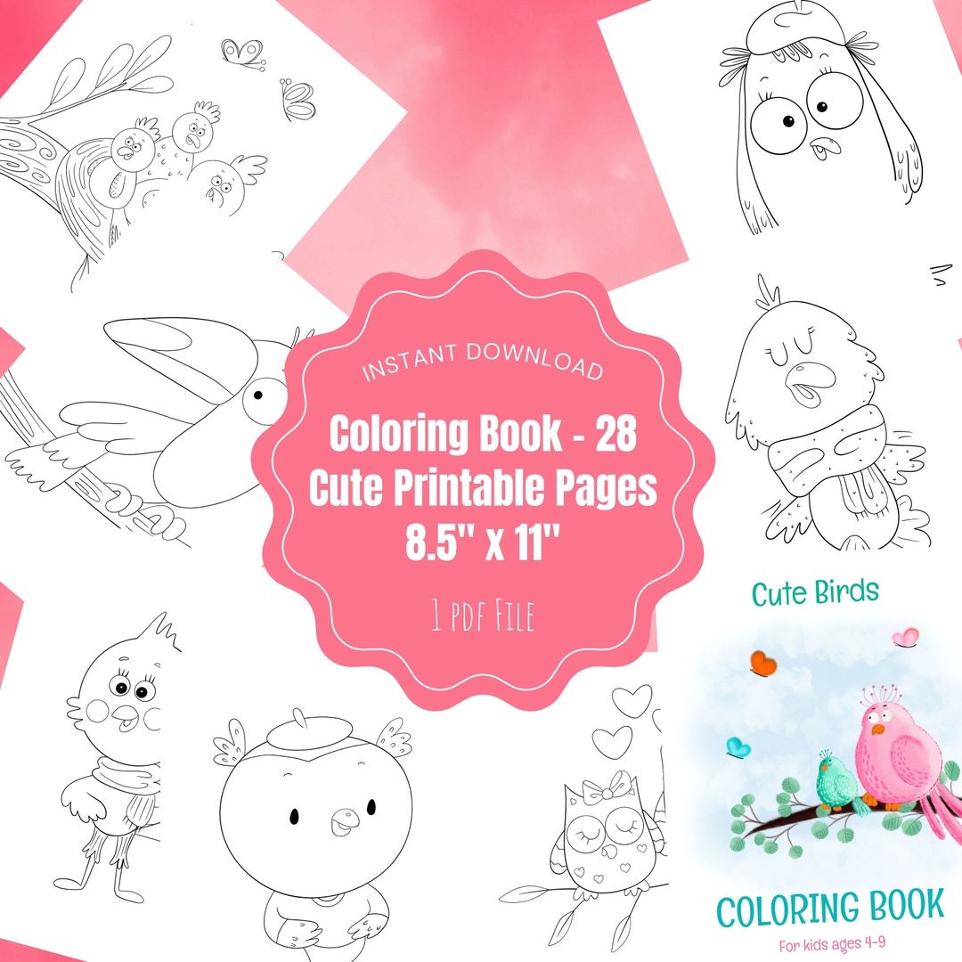 Cute Birds Coloring Book, PDF Coloring Pages for Adults and Kids ...