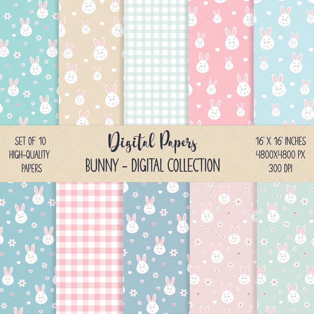 Cute Bunny Digital Paper Bundle, Easter Wrapping, Children Digital ...