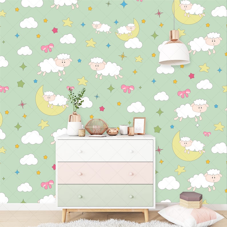 Cute Sleepy Sheep Digital Paper Bundle, Kawaii Sheep Children Fabric ...