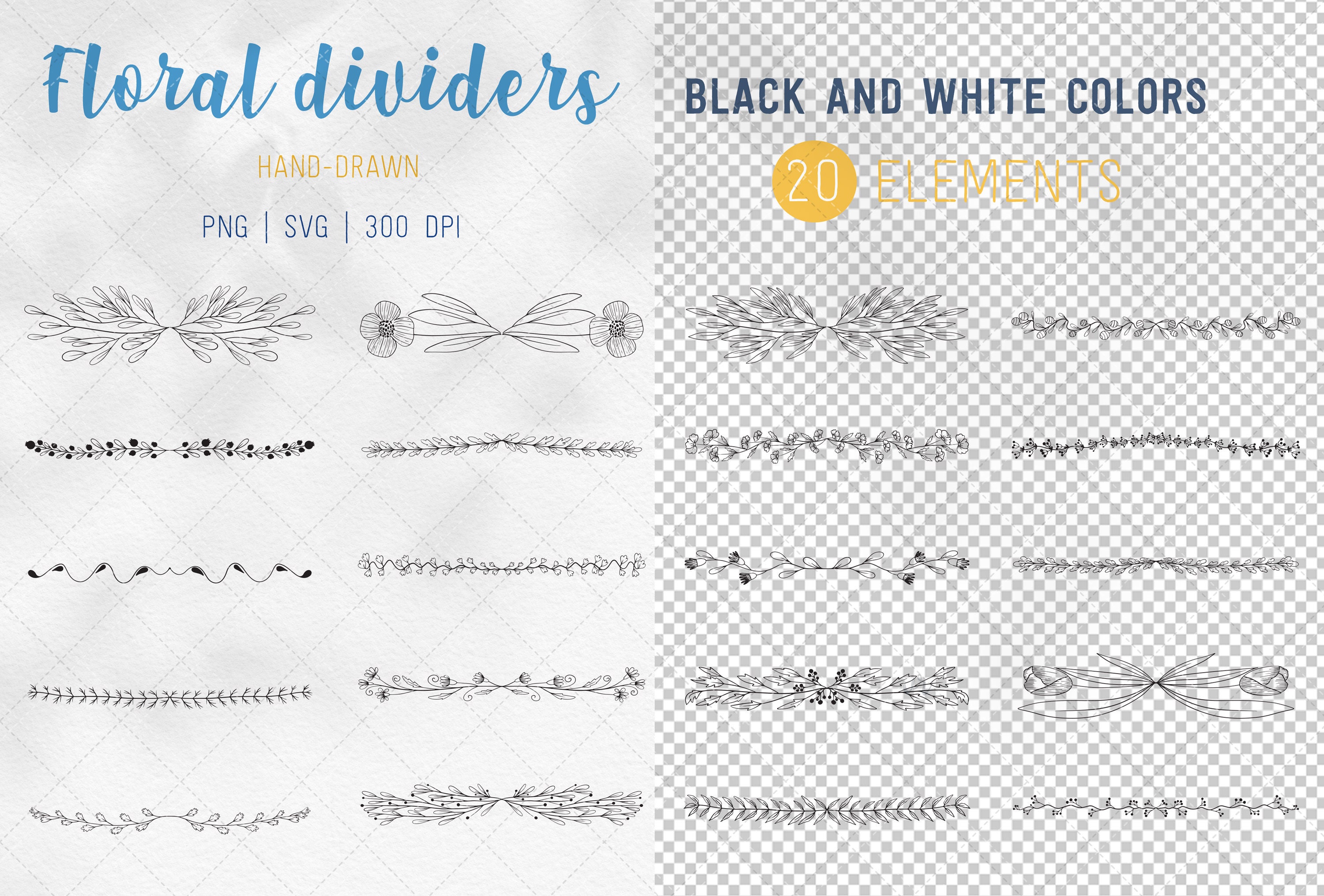 Floral Dividers SVG Line Art Bundle Leaves & Flowers Borders - Etsy